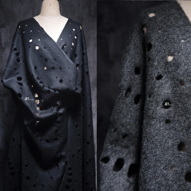 Wool-Polyester-Fabric-Material-Holes-Designer-Clothing-Jacket-Coat ...