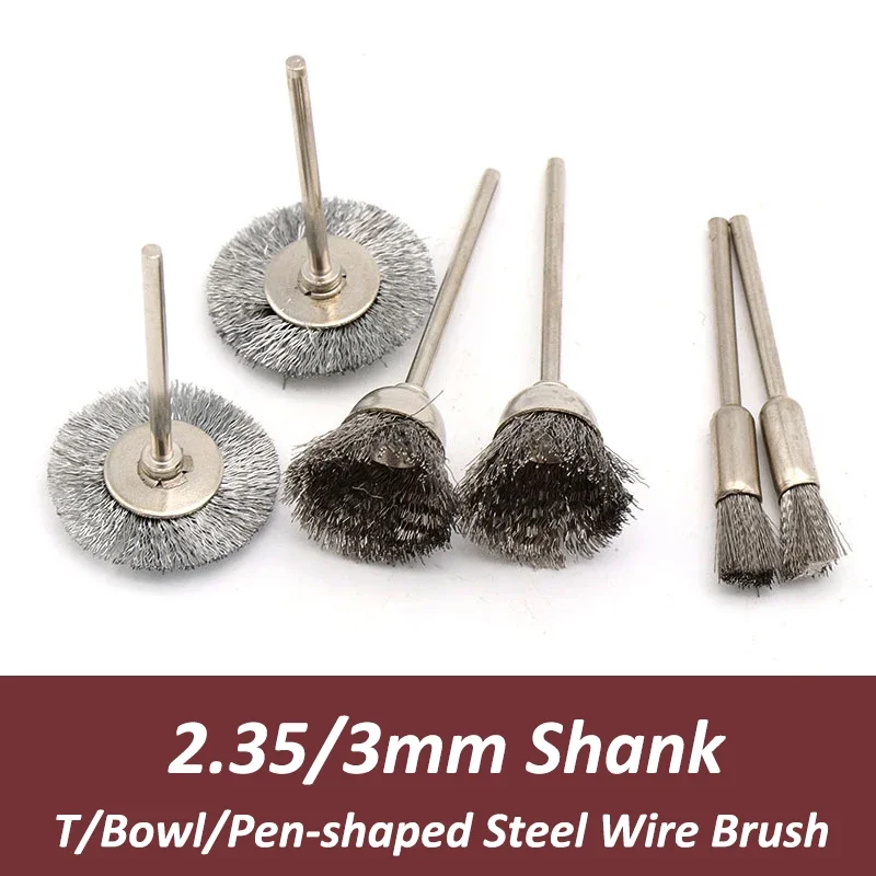 2/5pcs Pen/Bowl/T-shape Steel Wire Brush 2.35/3mmShank for Grinding ...