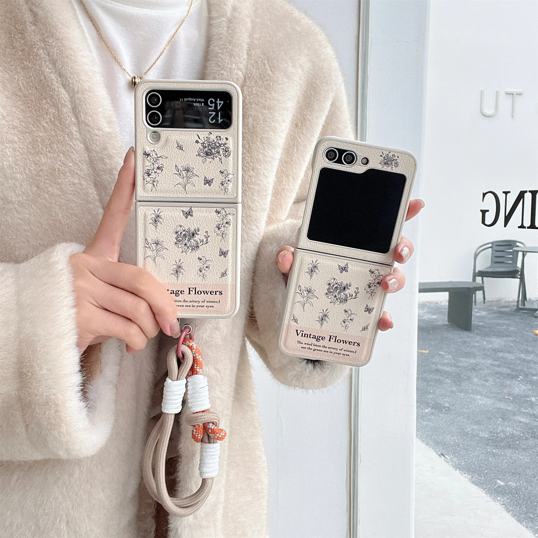 Korean-Luxury-Leather-Tulip-Butterfly-Handheld-Short-Rope-Case-for ...