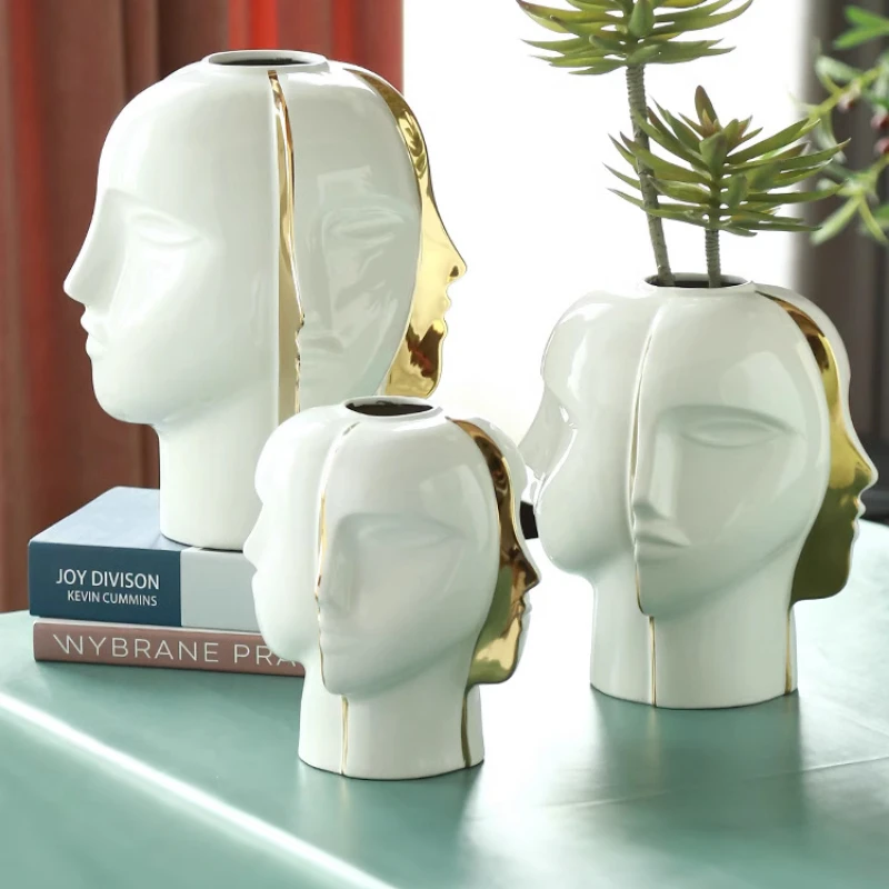 Creative Abstract Human Face Vase Affordable Luxury Simple Golden White ...