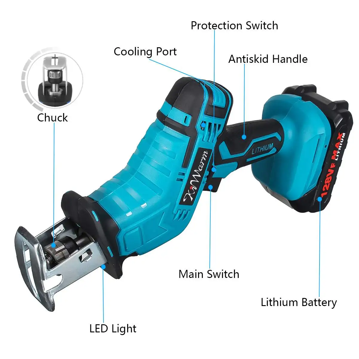 128VF Cordless Electric Reciprocating Saw With 1/2PC Li-ion Battery ...
