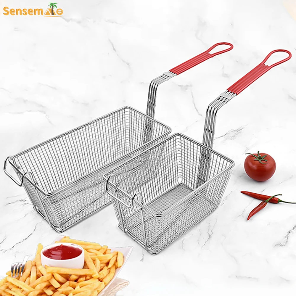 Stainless-Steel-Rectangle-Deep-Frying-Basket-with-Metal-Handle-Hooks ...