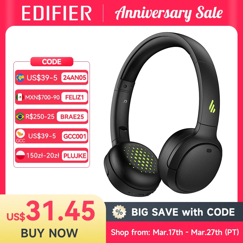 Edifier-WH500-On-ear-Wireless-Headphone-Bluetooth-Headset-Foldable-Design-40hrs-Plackback ...
