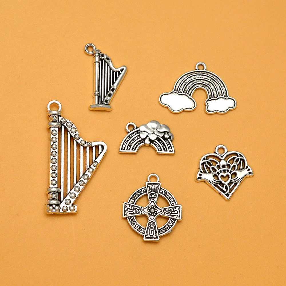 10pcs-lots-St-Patrick-s-Irish-Harp-Charms-Rainbow-Celtic-Cross-Claddagh ...