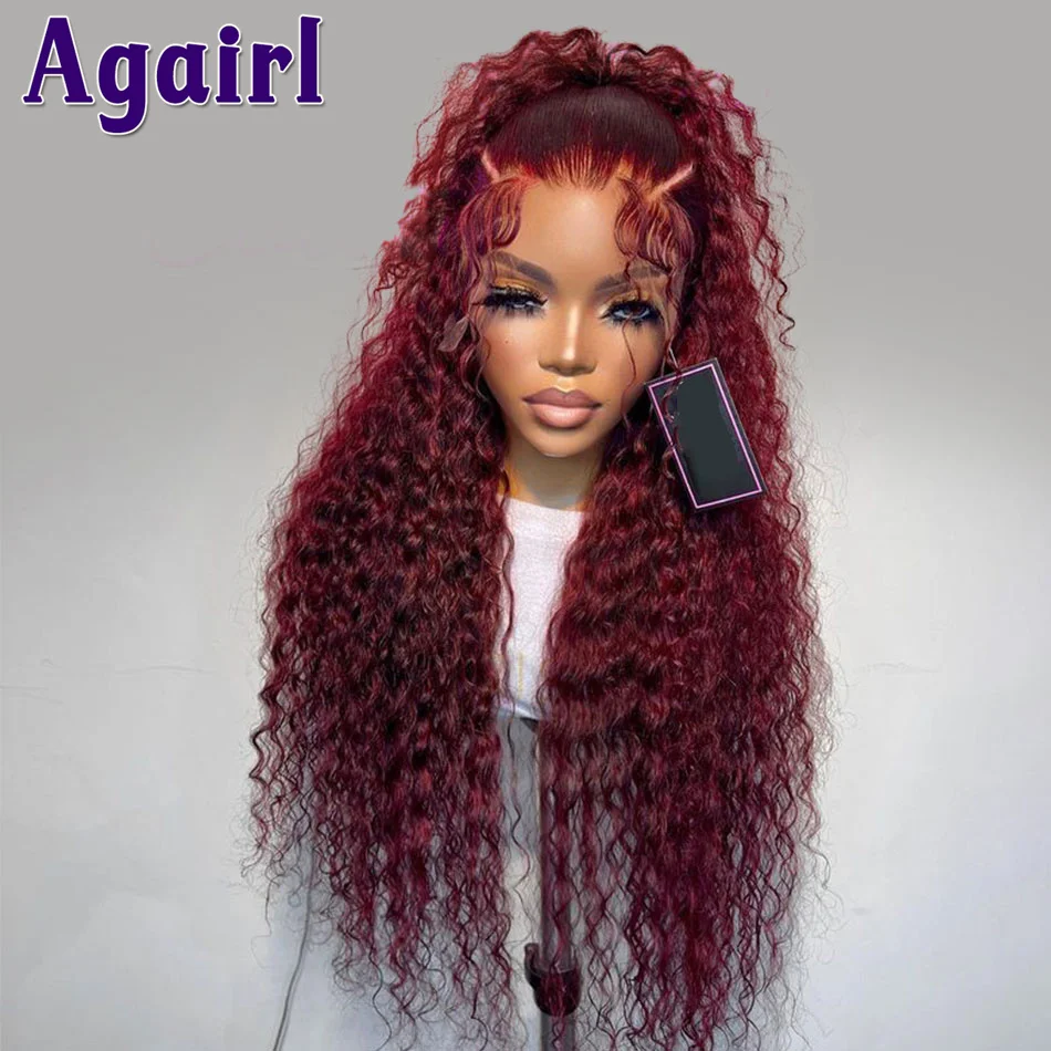 99J Dark Red Gluless Wig Burgundy Kinky Curly Human Hair Wigs 13X4 13X6