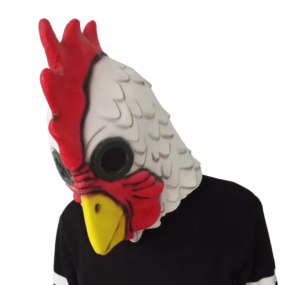 White-Latex-Rooster-Adults-Mad-Chicken-Cockerel-Mask-Halloween-Scary ...