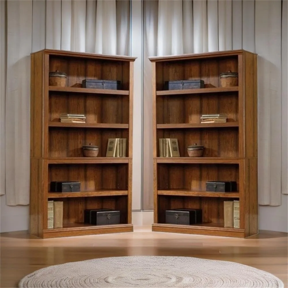 Modern-2-Piece-Wood-Bookcase-Set-with-5-Shelf-in-Washington-Cherry ...