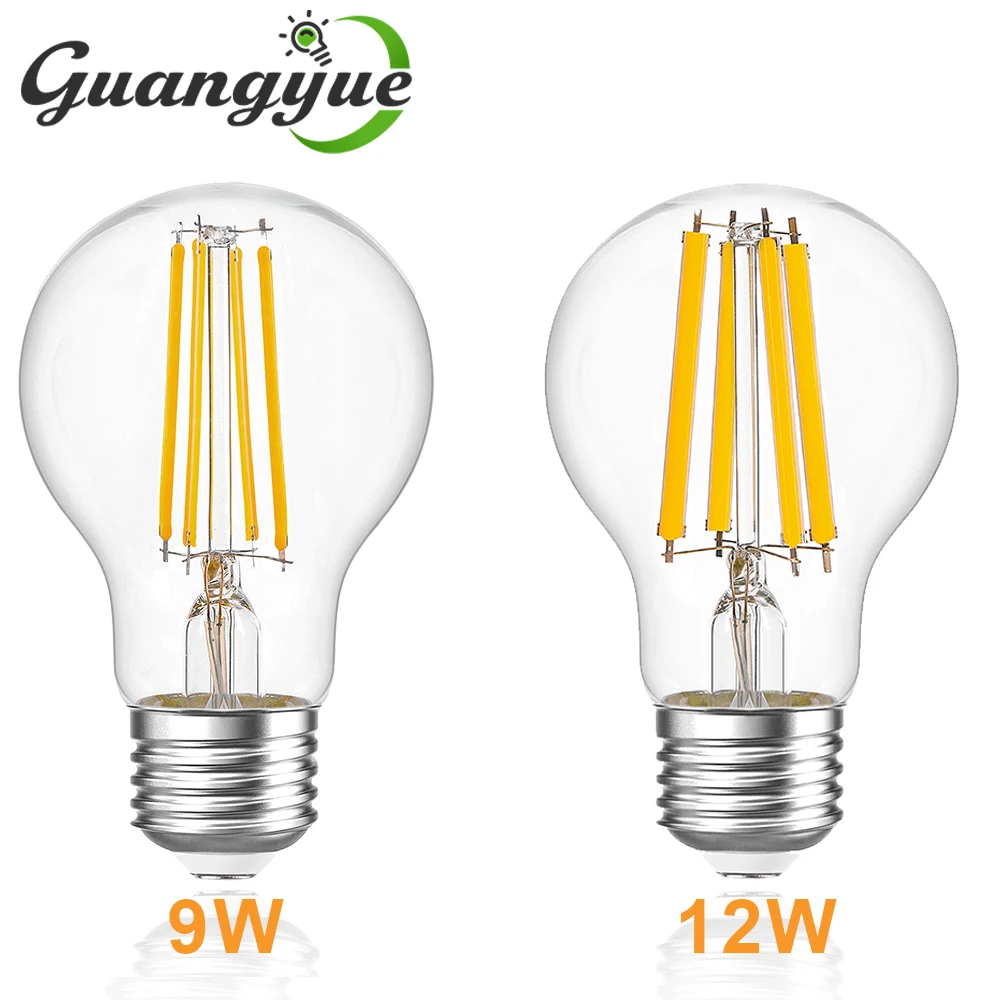 LED-Vintage-E27-220V-A19-Clear-Glass-9W-12W-Dimmable-Filament-Lamp ...