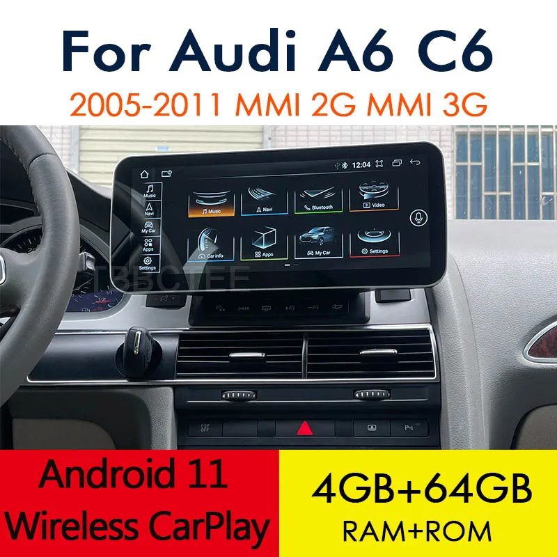 Android 11 carplay sem fio para audi a6 c6 4f 2005 2011 mmi 2g 3g carro multimídia jogador gps ...