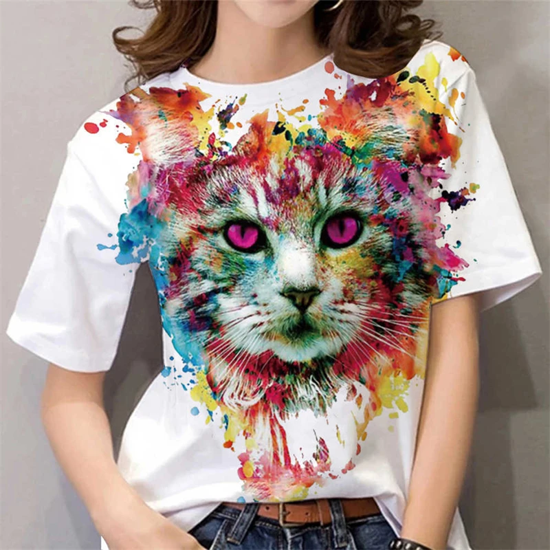 Women-s-T-Shirt-Cute-Cat-3d-Print-T-shirts-Women-Fashion-Animal-Tshirts ...