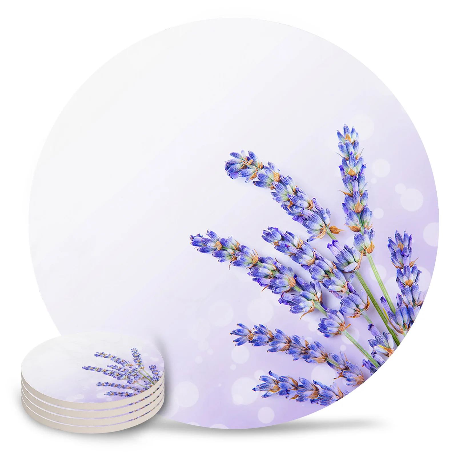 Lavender-Purple-Flowers-Ceramic-Coaster-Set-Kitchen-Table-Round ...