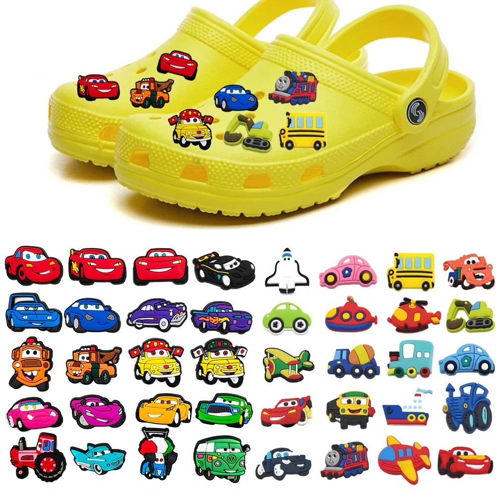 Disney jibz 1pcs cute cars PVC croc shoes charms Cartoon vehicle DIY ...