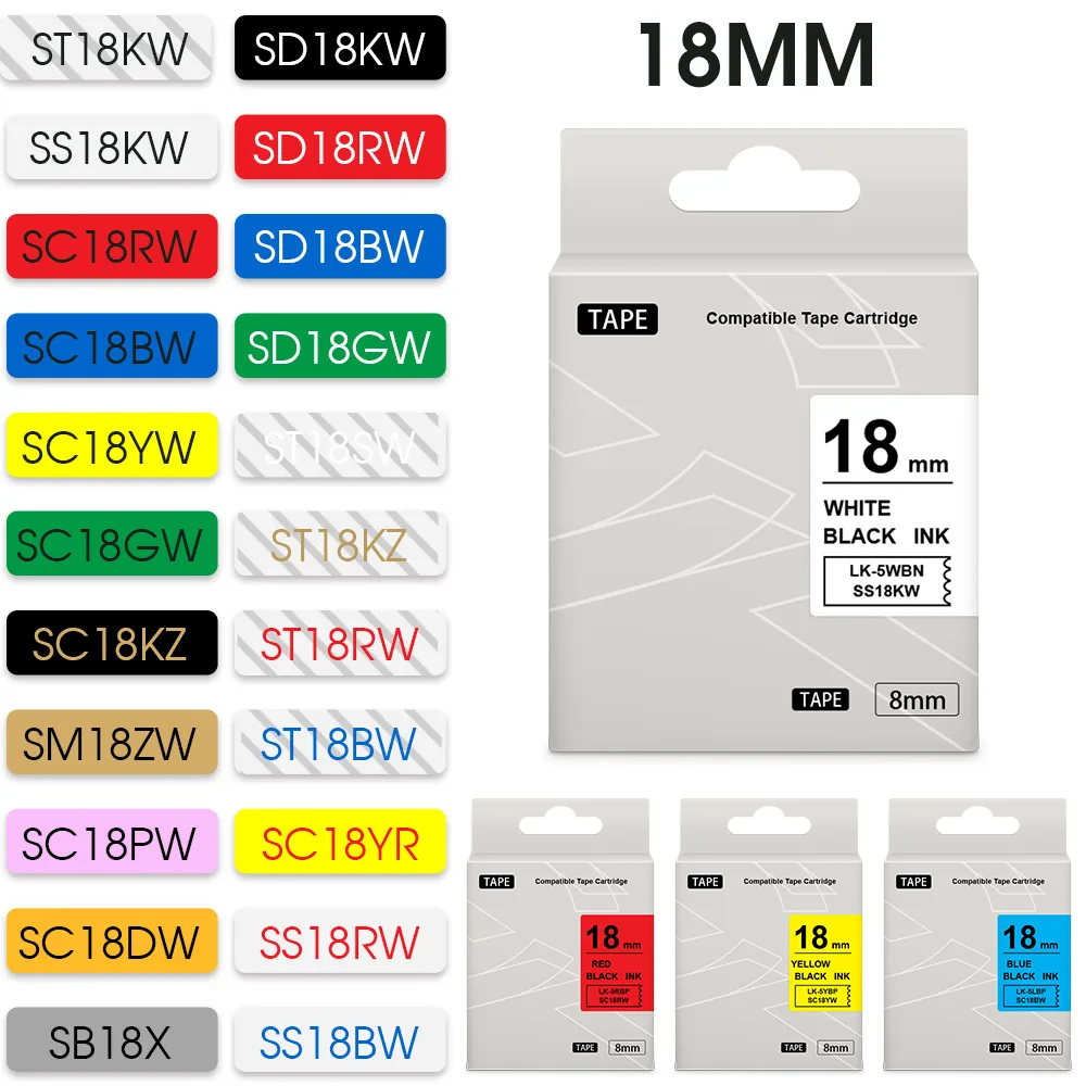 Mixed-Color-18mm-SS18KW-Tape-Compatibl-for-Epson-LK-5WBN-SS18KW-SC18RW ...