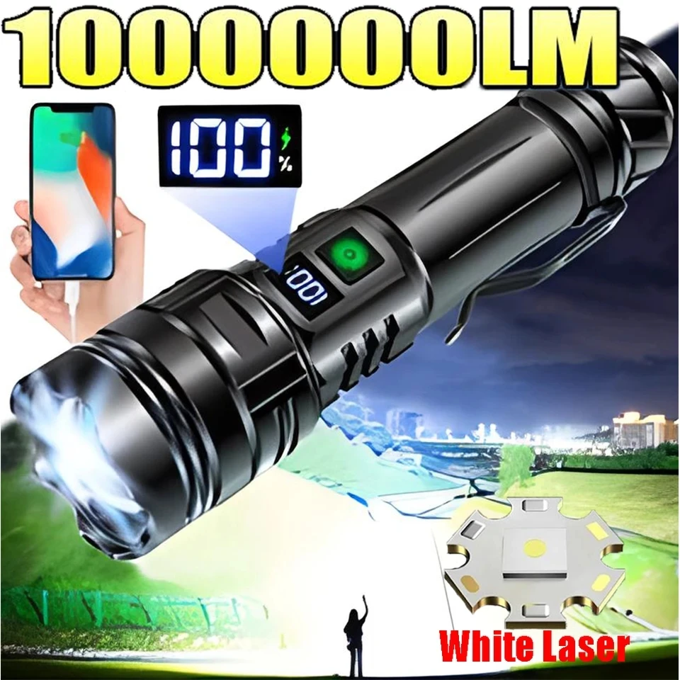 99000000LM-XHP360-White-Laser-LED-Flashlight-Rechargeable-30W-Tactical ...