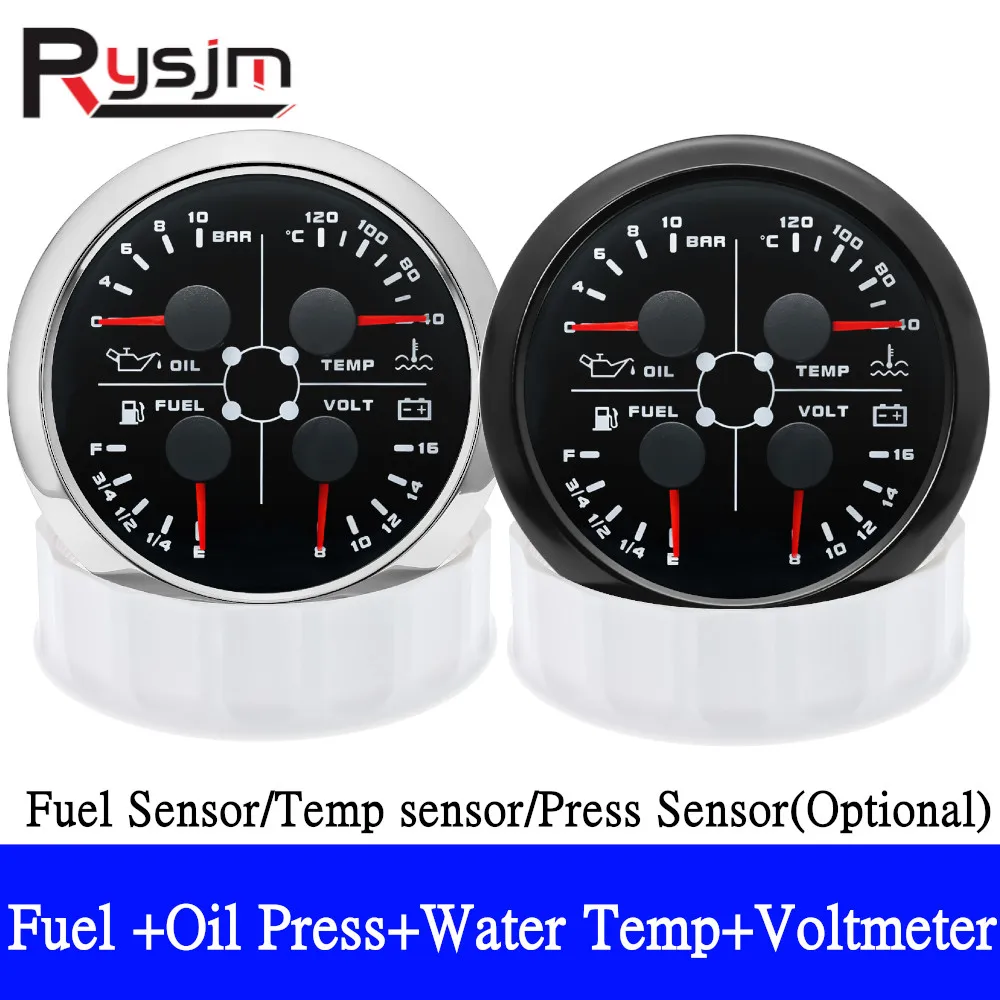 HD-85mm-4-in-1-Multifunction-Oil-Pressure-Water-Temp-Voltmeter-Fuel ...