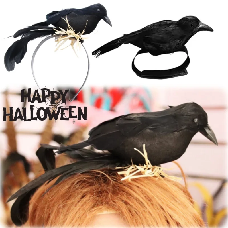 Halloween Exaggerated Forest Style Crow Headband Creative Feather Black ...