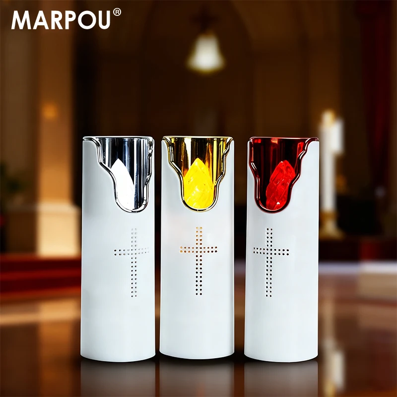 MARPOU LED Prayer Candle Lamp Flameless Dry Batteries Powered Plastic ...
