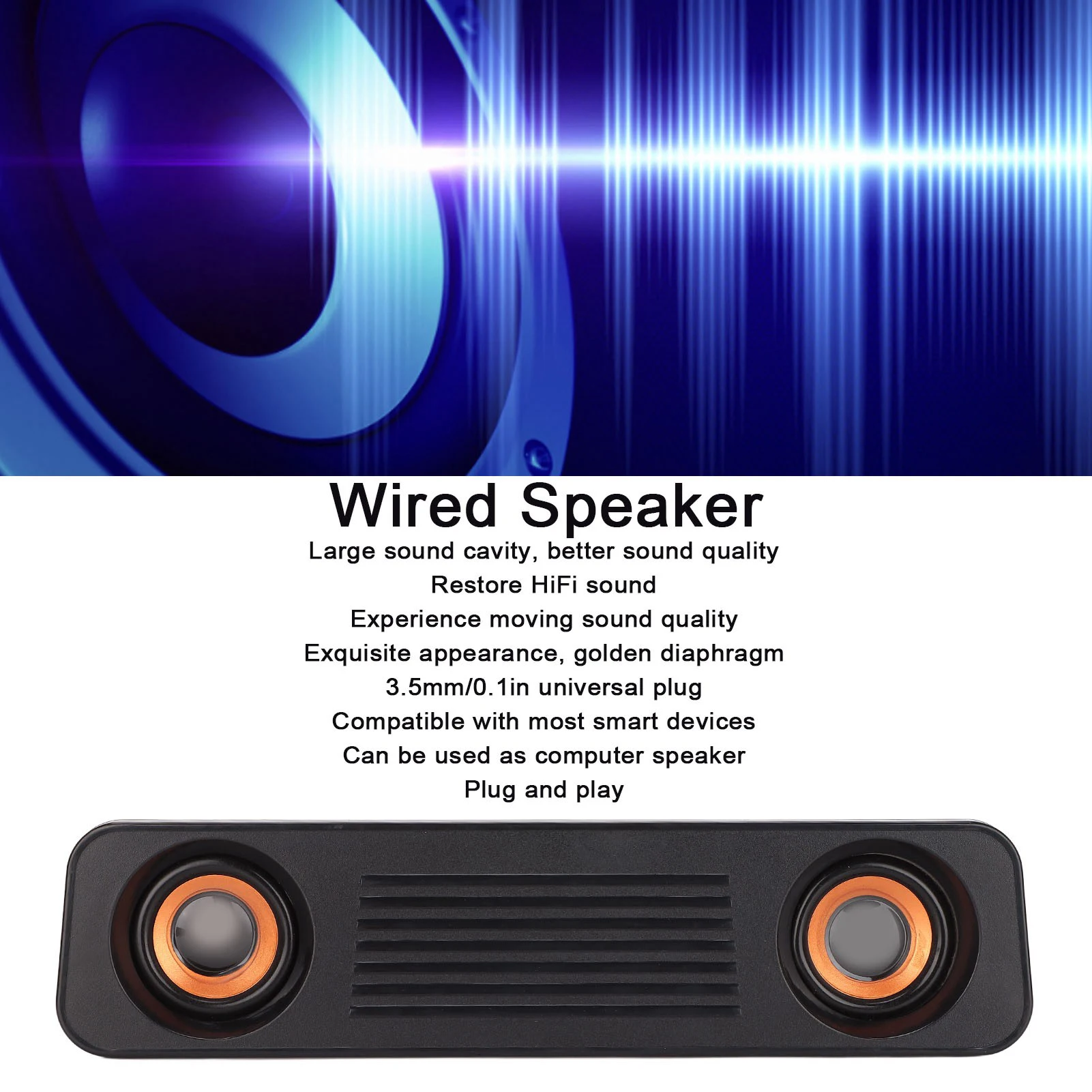 Wired HiFi Stereo Speaker with Subwoofer USB Powered 35mm Aux Portable ...