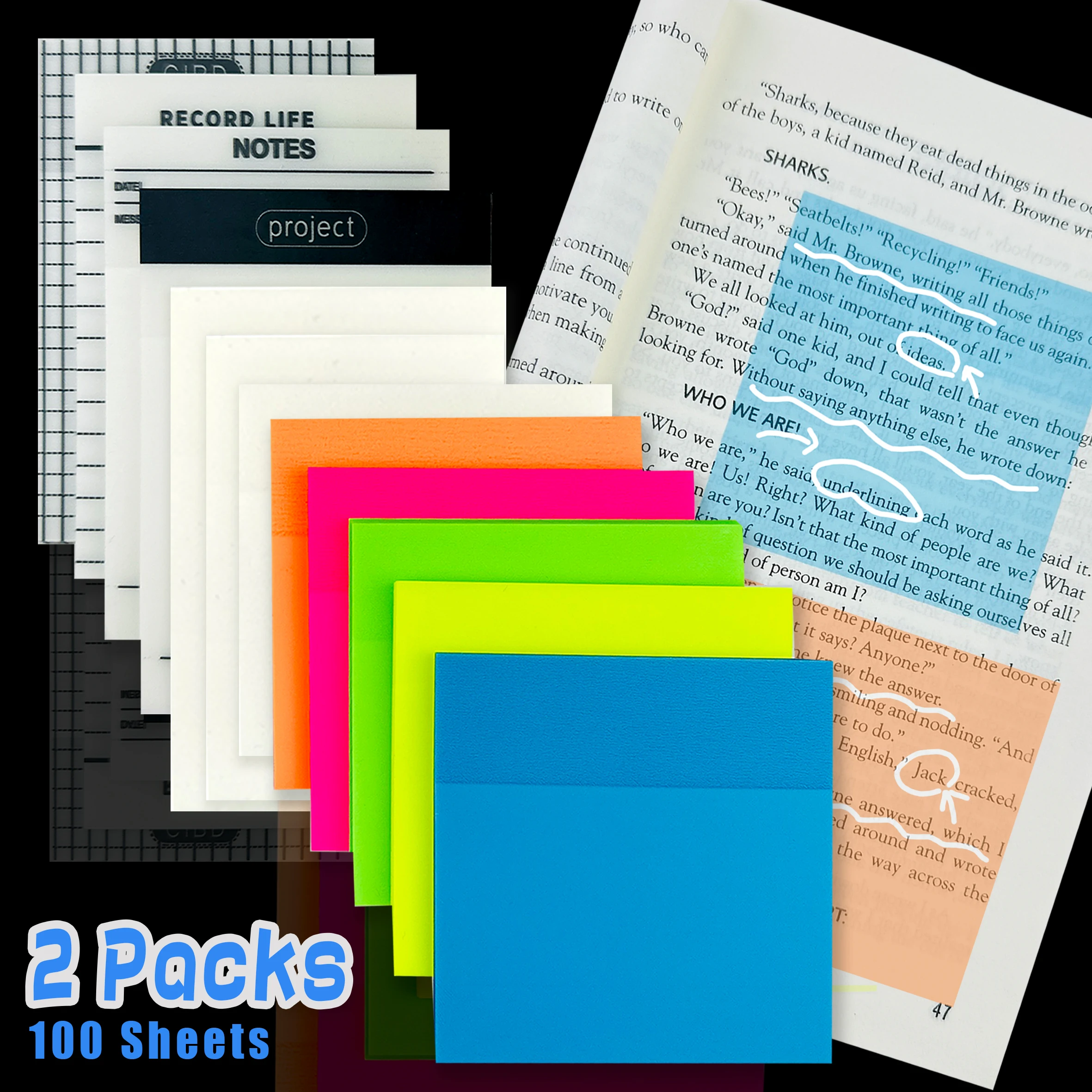 2Packs-Set-100Sheets-Notepad-Notebook-Posted-It-Stickers-Sticky-Notes ...