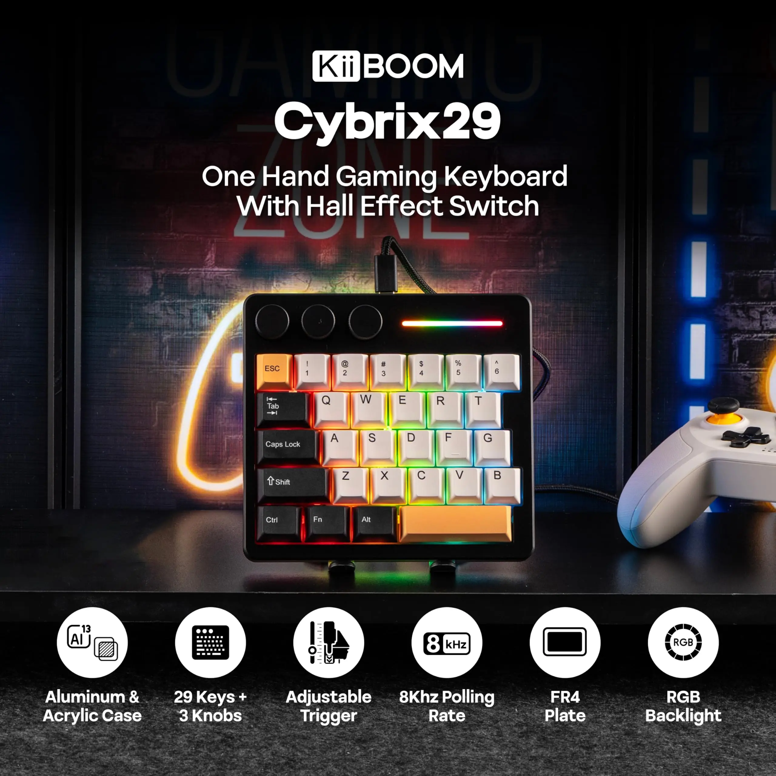 KiiBoom Cybrix 29 Rapid Fast Wired Gaming Keyboard, 8Khz Polling ...