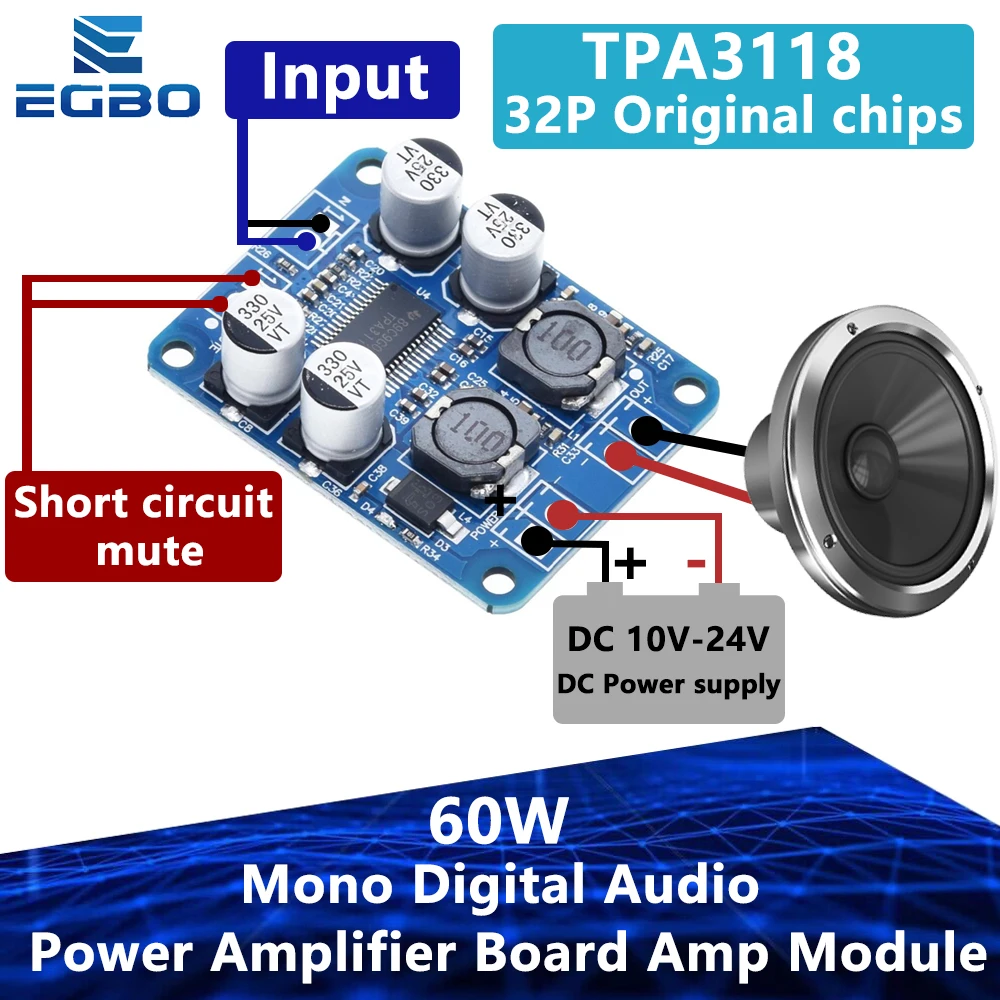 1PCS EGBO 32PIN CHIP DC 12V-24V TPA3118 60W Mono Digital Audio Power ...