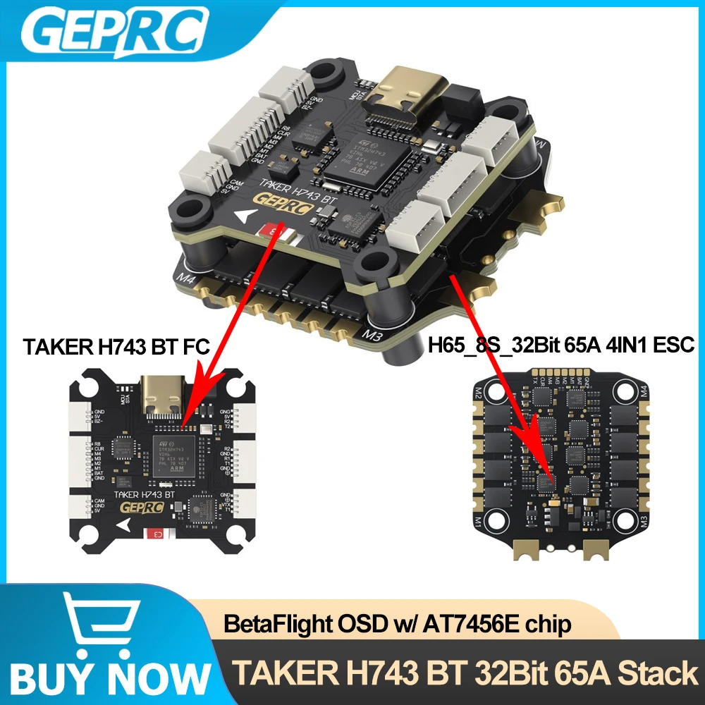 GEPRC TAKER H743 BT 32Bit 65A Stack H743 BT Flight Controller H65_8S ...