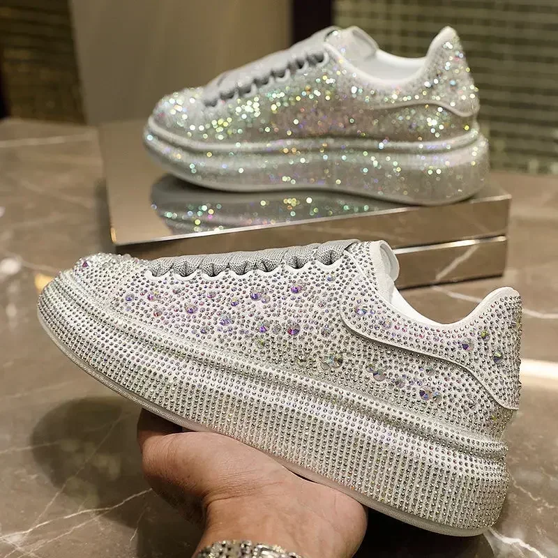 Brand-Women-Platform-Casual-Sneakers-Rhinestones-Thick-soled-White ...