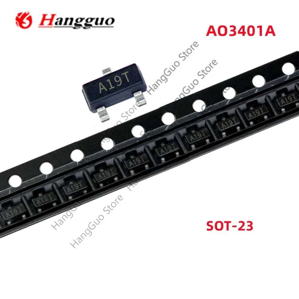 100PCS/Lot Original AO3401A AO3401 3401 A19T SOT-23 P-channel SMD ...