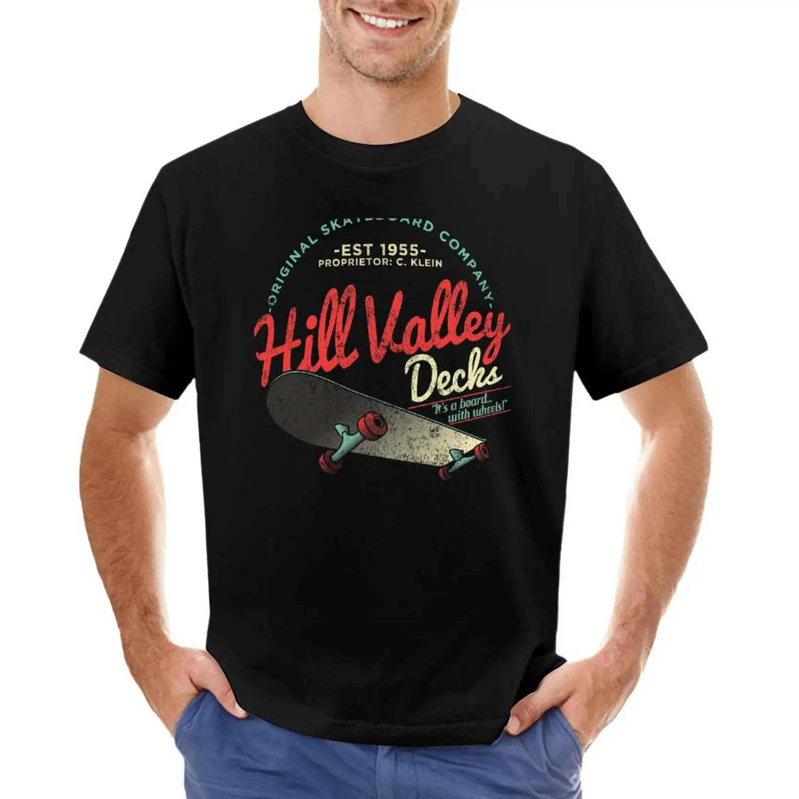 Hill Valley Decks camiseta Original de Skateboard Company para hombre, camisetas de peso pesado