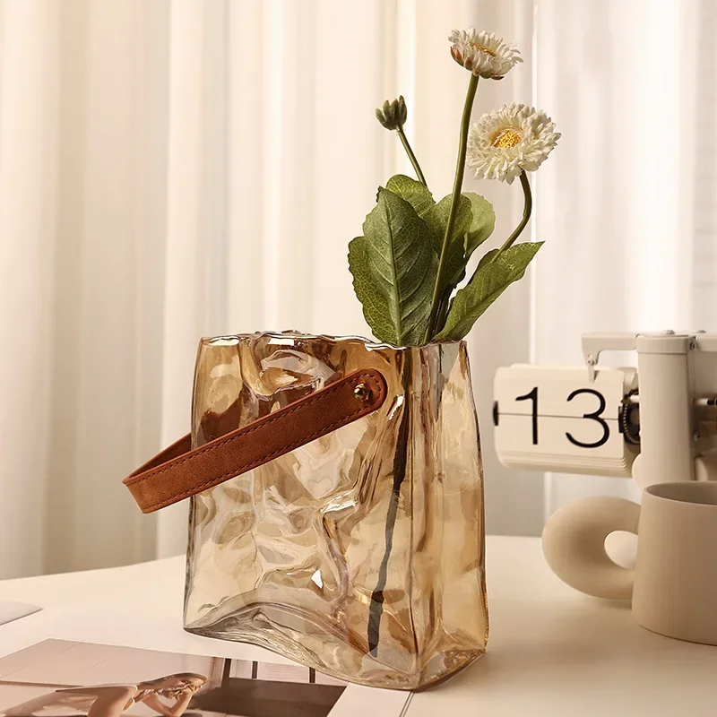 Creative-Glass-Vase-Bag-Shape-Leather-Handbag-Terrarium-Transparent ...