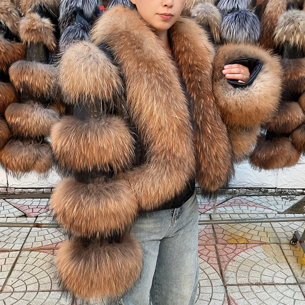 QUEENTINA Real Raccoon Fur Coat New Outwears Winter Women's Fashion ...