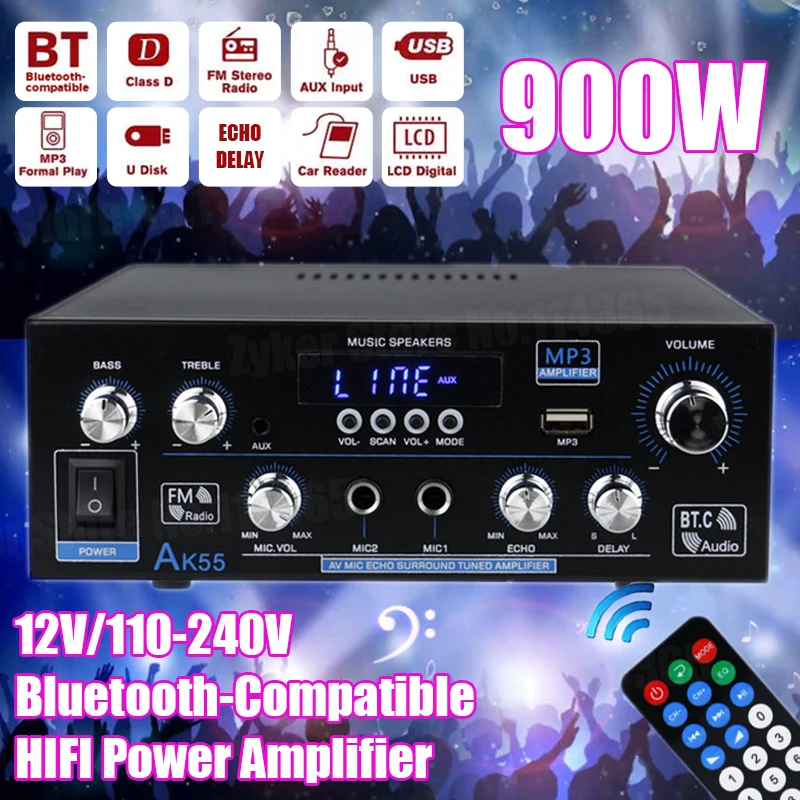Ak55 900w Bluetooth Digital Amplifiers 2 Channel Hifi Stereo Sound ...