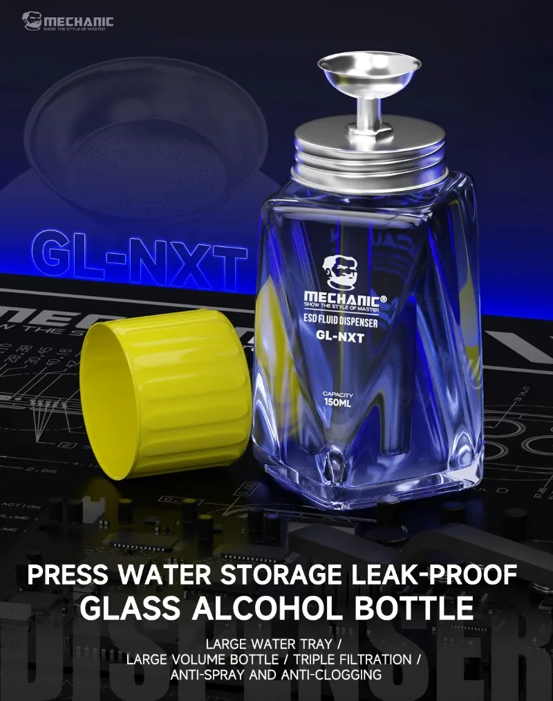 MECHANIC GL-NXT 150ml ESD Liquid Storage Leak-proof Glass Bottle Triple ...