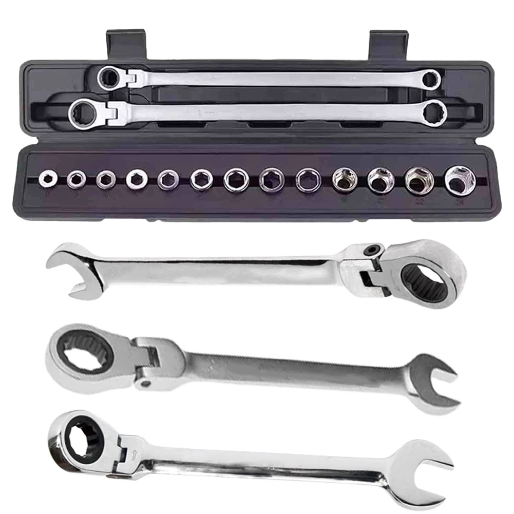 15Pcs Adjustable Torque Wrench Socket Set 180 Degree Flex-Head Wrench ...