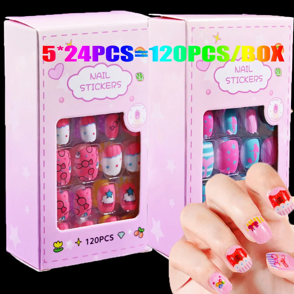 120-24Pcs-Chritmas-Children-Fake-Nails-With-5Pcs-Jelly-Glue-File ...