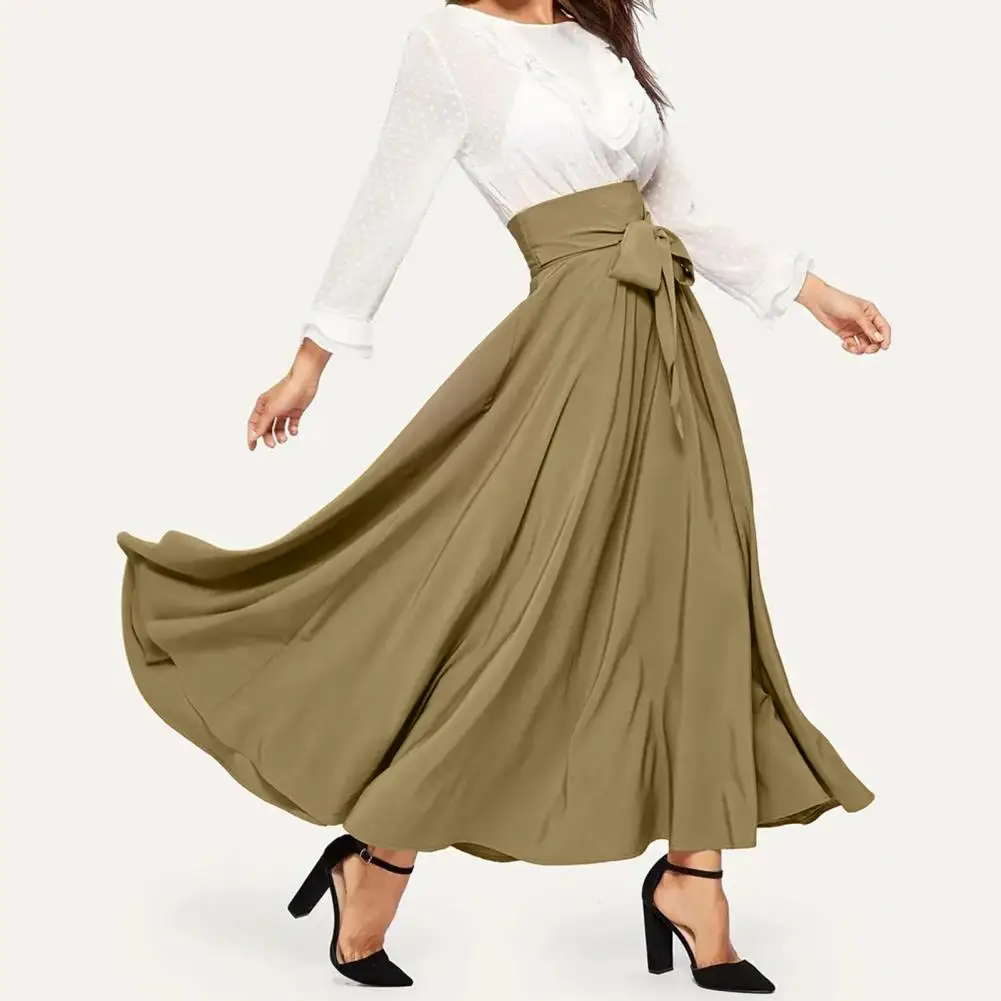 Women-s-Pleated-Maxi-Skirts-Lace-up-High-Waist-A-line-Wide-Band-Pleated ...