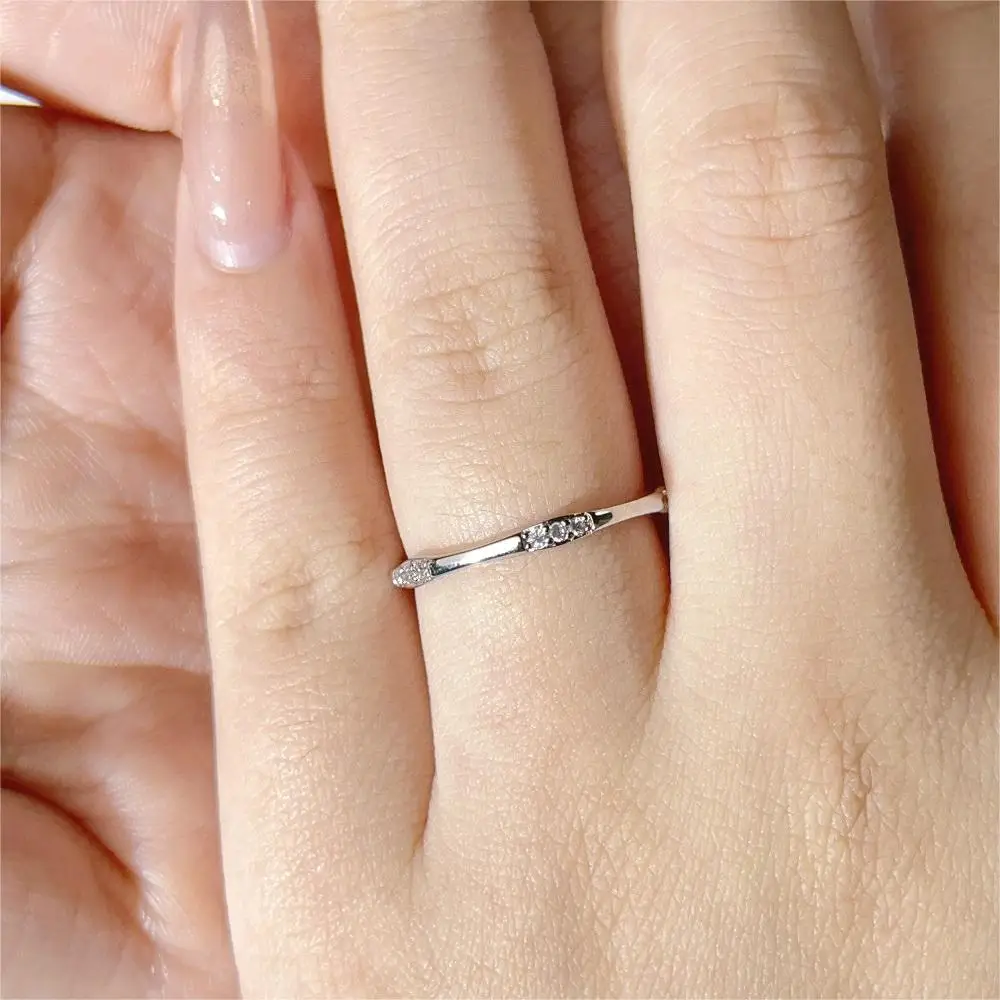 Thin Dainty Pinky Ring for Women Silver Color Mini Crystal Zirconia Finger Ring Dating Tiny Party