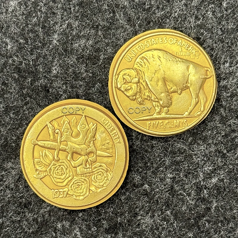 1937-Skull-Sword-Crown-Rose-Gold-Greek-Coin-Bison-5-cents-Replica ...