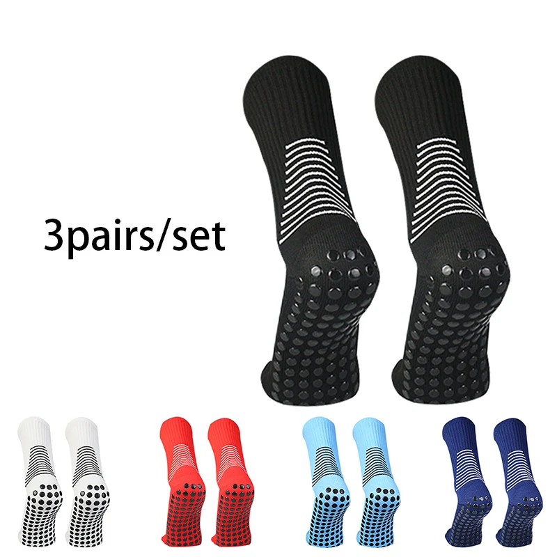 3 pairs Shield Pattern Circular Silicone Non slip Football Socks Men ...