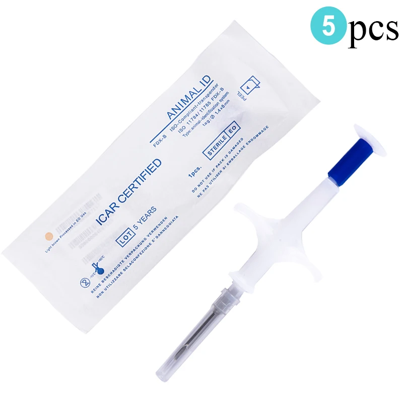 5pcs Iso 11784/5 Fdx-b Cat Dog Microchip Animal Syringe Id Implant Pet ...