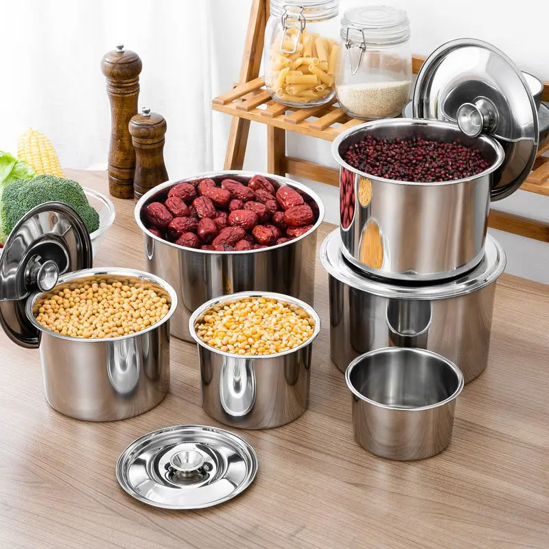 Obelex 조미료 탱크 + 스푼 세트, 두꺼운 수프 냄비, 스테인레스 스틸 탱크 라드 양념 항아리 잼, 뚜껑 포함, 주방 조리 ...