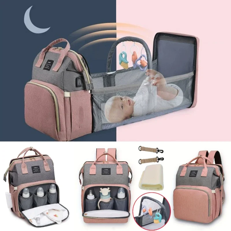 Foldable-and-Portable-Mommy-Backpack-with-Crib-Bed-Straps-Large ...