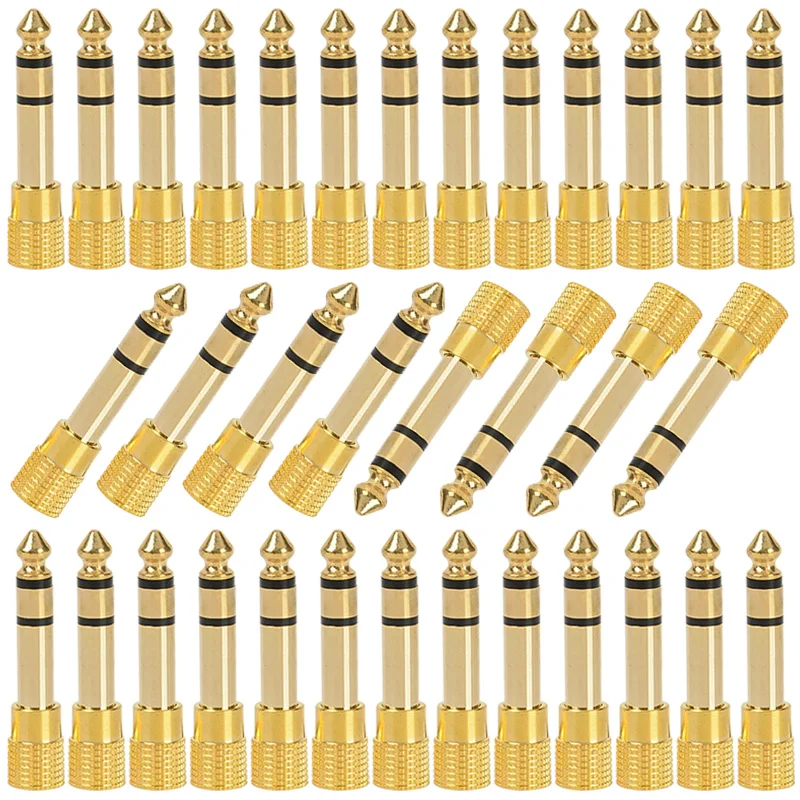 4pcs Golden 6.5 Stereo Connector 6.35mm Male To 3.5mm Female Jack Audio ...