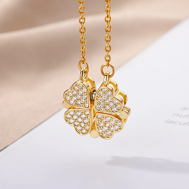 Magnetic Four-leaf Clover Heart Pendant Necklace For Women Stainless ...