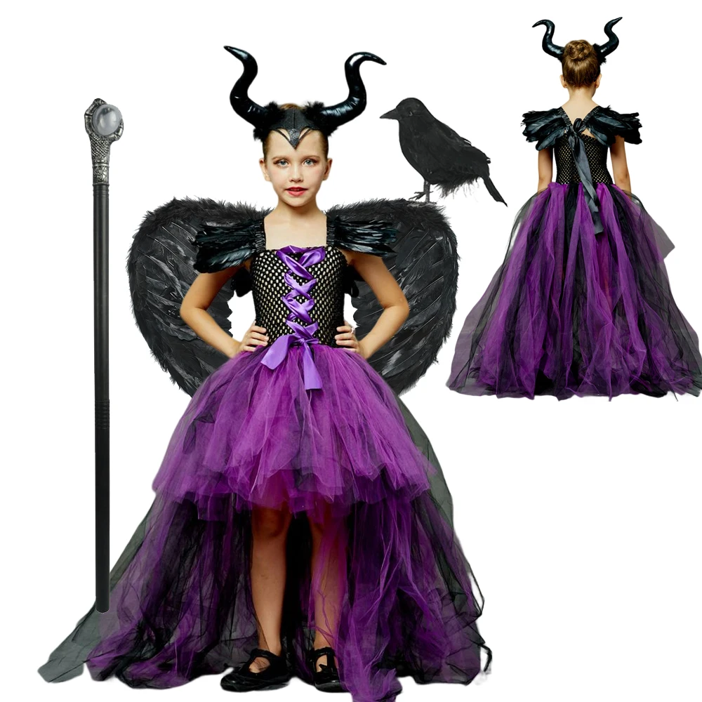 Disfraz-de-Halloween-de-mal-fica-de-Disney-para-ni-as-vestido-de-tul-de ...