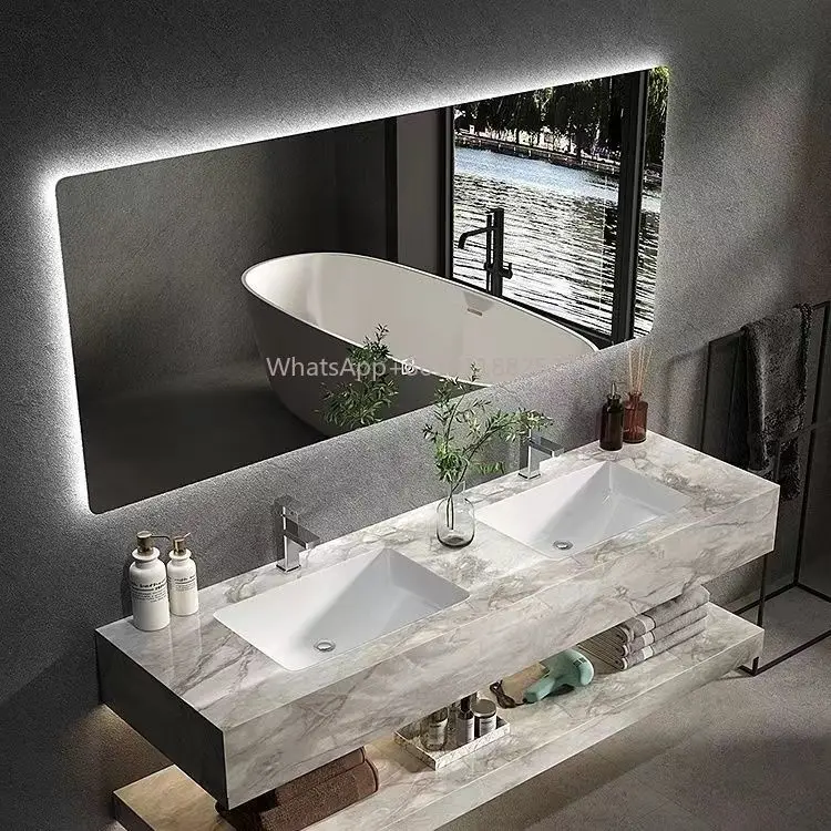 Marble-Wash-Basin-Artificial-Stone-Sink-With-Intelligent-Mirror-New ...