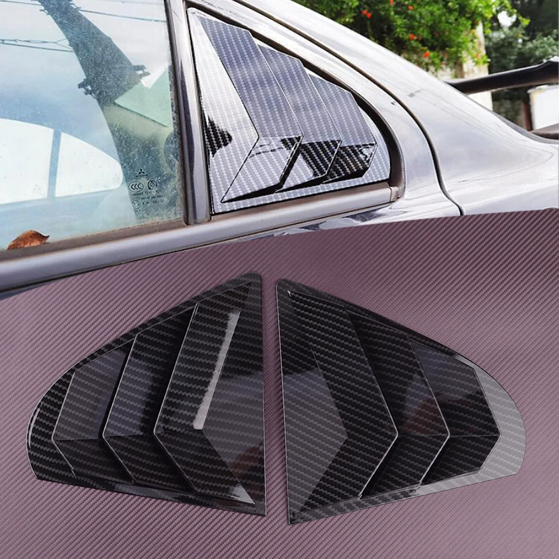 1 Pair Rear Side Window Louver Shutter Air Vent Trim Cover Black Carbon ...