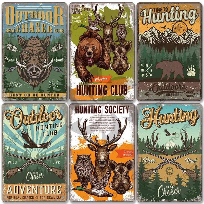 Vintage-Hunting-Plaque-Metal-Tin-Signs-Hunter-Deer-Hunt-Safari ...