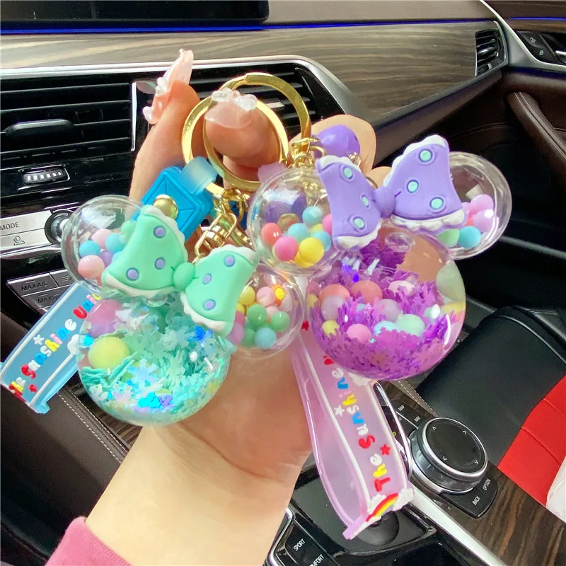 3pcs-Cartoon-Into-Oil-Bow-Jelly-Bean-Mickey-Head-Liquid-Key-Ring-Female ...
