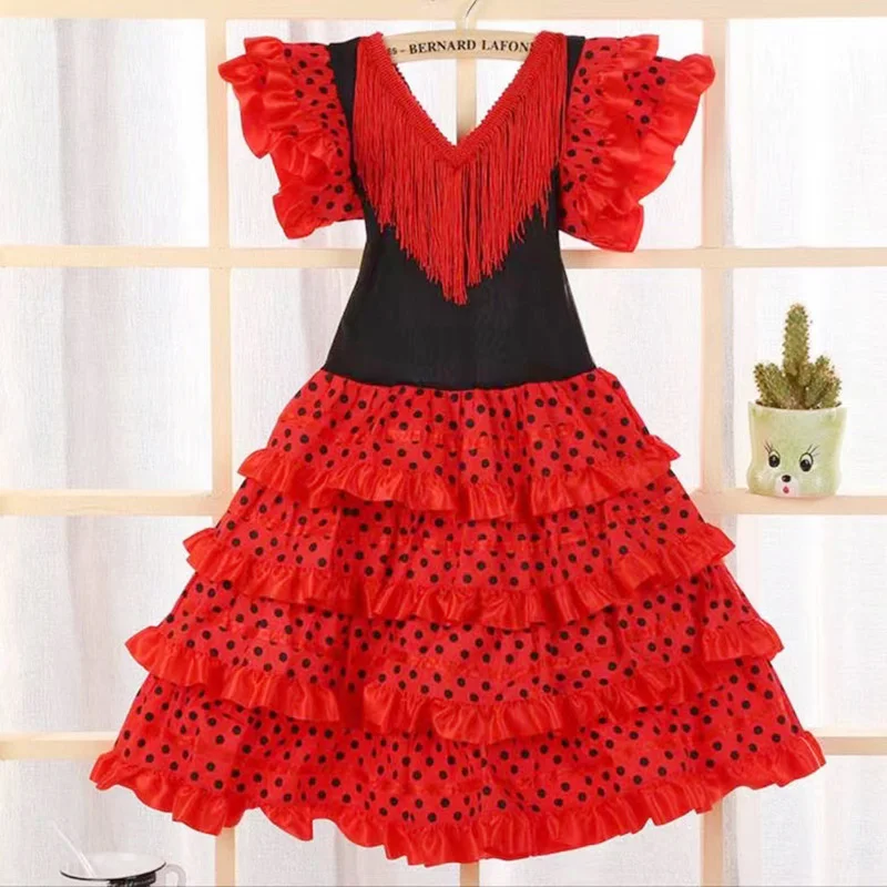 Traditional-Spanish-Dance-Dress-For-Girls-Festival-Tassel-Dot-Dress ...